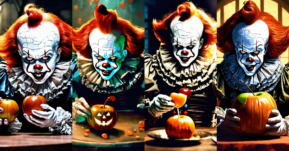 Lexica - Pennywise holding a caramel apple in his hands sitting at a ...