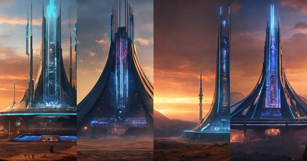 Lexica - Dark alien Tower of Sauron seen from a distance is a towering ...