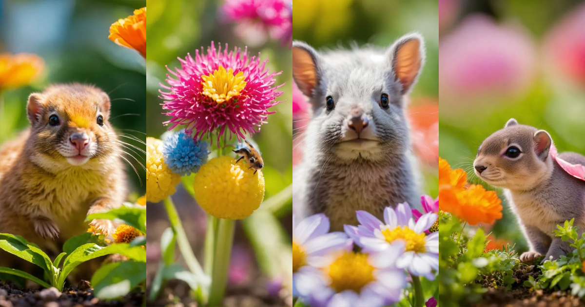Lexica - Cute Baby Animals in a Colorful Garden Capture the innocence ...