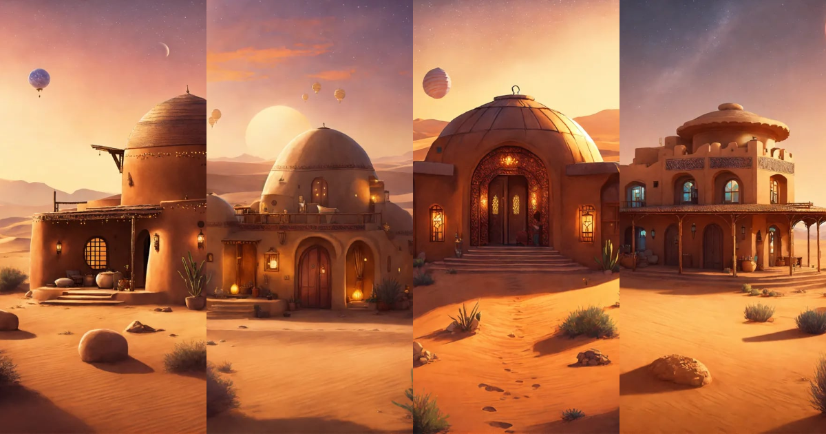 Lexica - Concept art of a large desert home, jakku, desert, flat roof ...