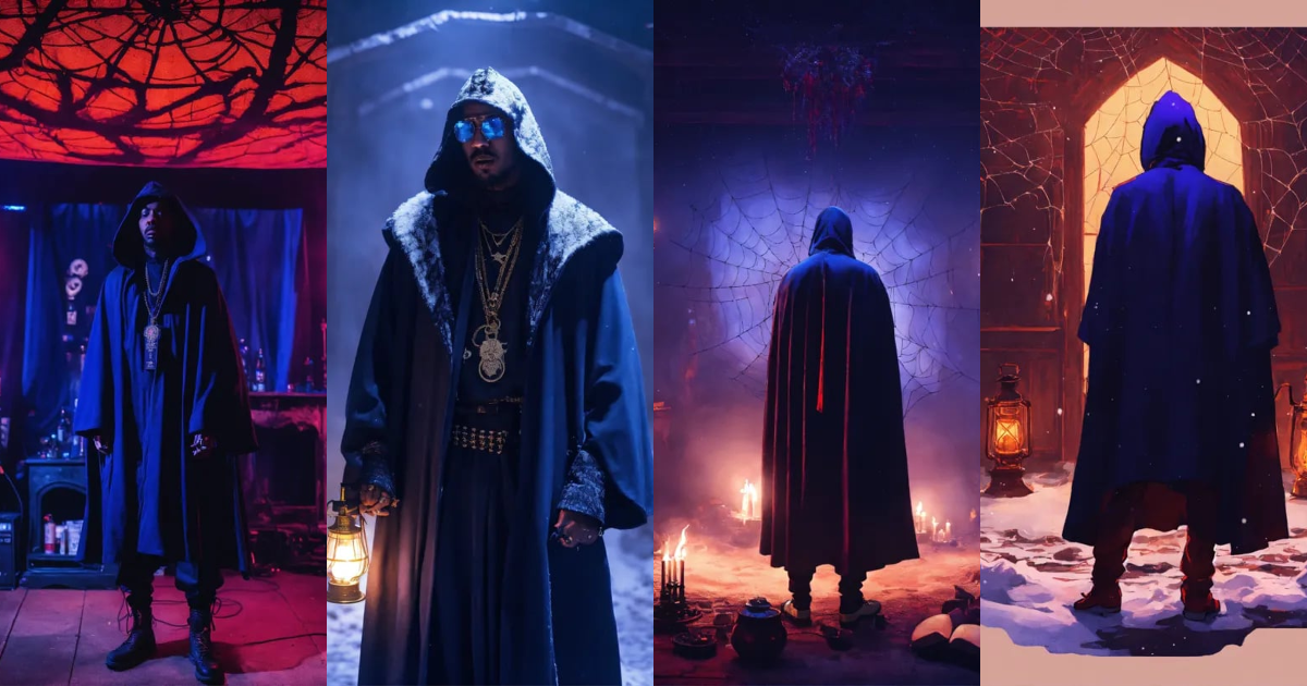 Lexica - New wave rapper on stage, indigo cape, in an indigo dracula ...