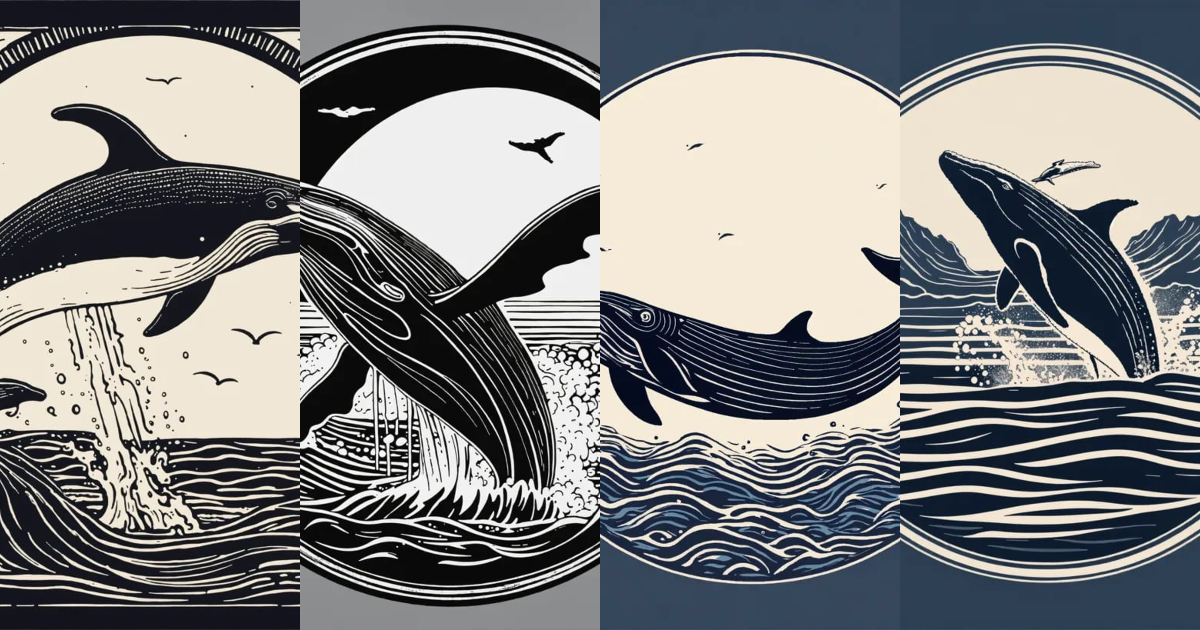 Lexica - Minimal small linocut of a humpback whale, jumping out of ...