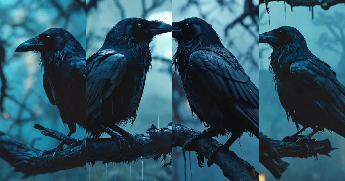 Lexica - A raven sits on a branch of a tree. The raven is lean and ...