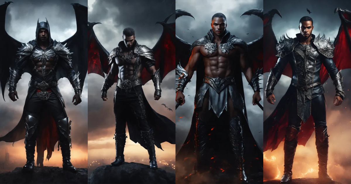 Lexica - Full body strong muscular evil black vampire man entangled in ...
