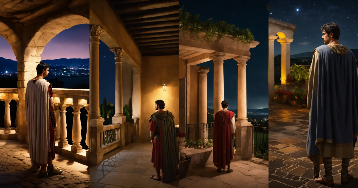 Lexica - At night, a close-up back view of a young, tall, noble, thin ...