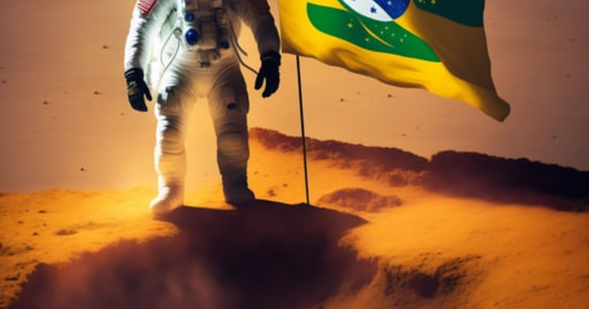 Lexica - Astronaut in the moon with a Brazil flag planted in the ground