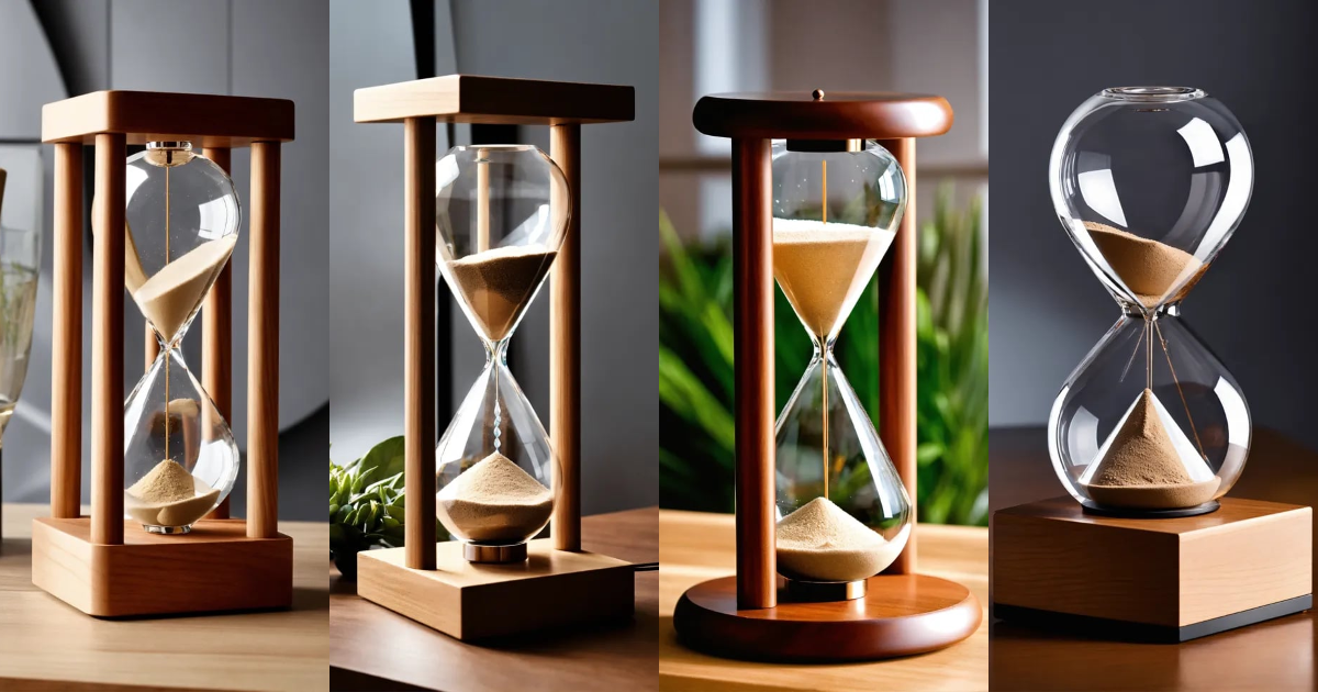 Lexica - Sleek sand timer, a streamlined wooden frame and crystal clear glass