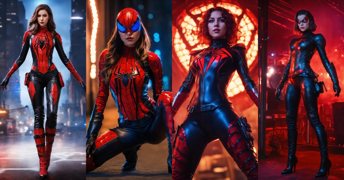 Lexica - Full body photo of realistic woman in spidergirl suit, leather ...