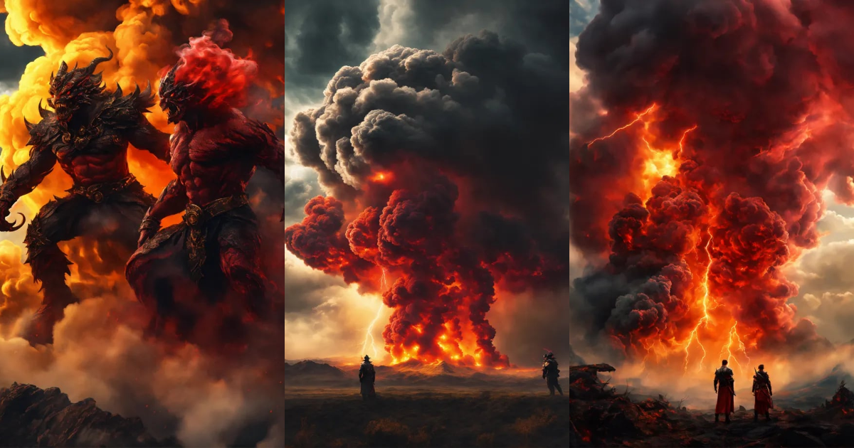 Lexica - Two smoke monsters, living black and red smoke representing ...