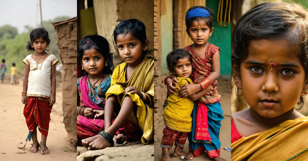 Lexica - A poor 5 year old poor Indian traditional girl is rocking her ...