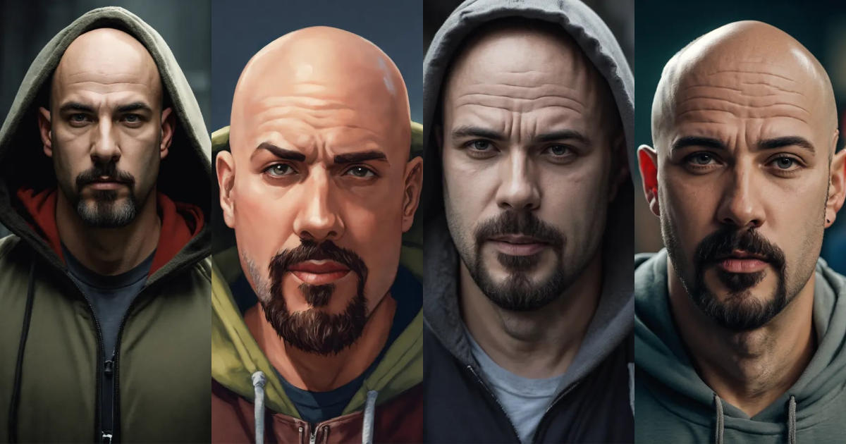 Lexica - A HUGE BALD MAN WITH A GOATEE, EXTENDED PROTRUDING BROW ...
