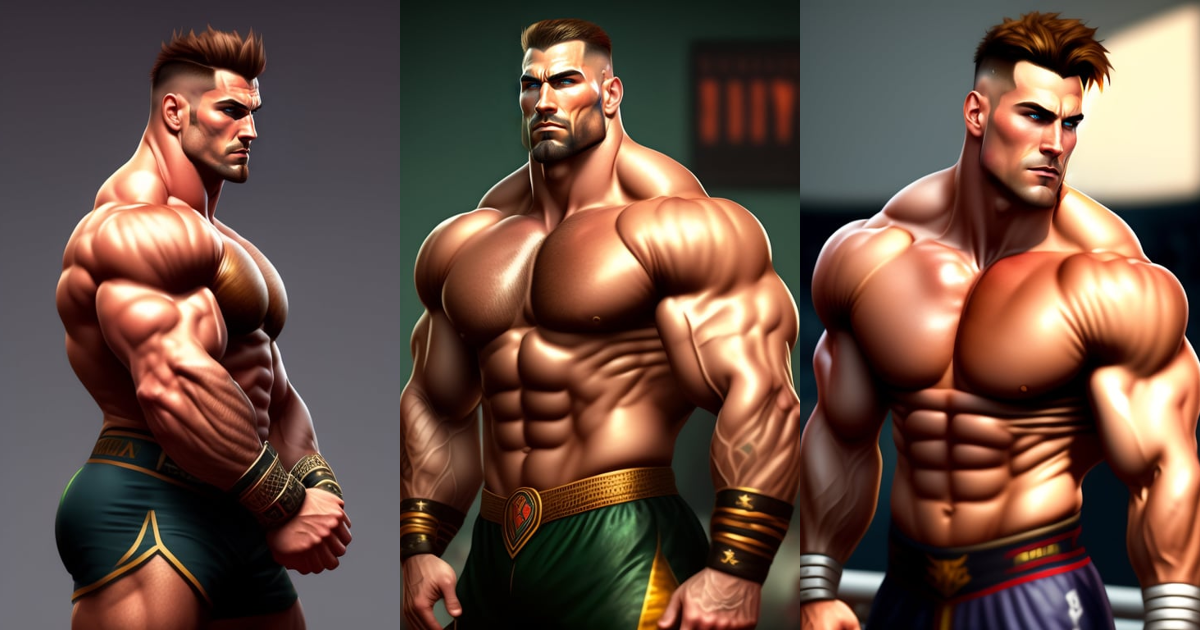 Lexica - Artstation, muscular, rugged, powerful, tall, wrestler, short hair, buff, flexing biceps