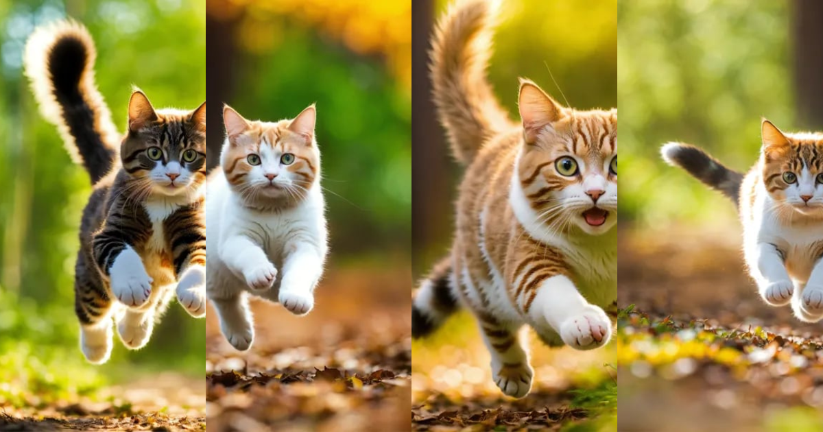 Lexica - Cute jumping cat, in the behind defocus forest