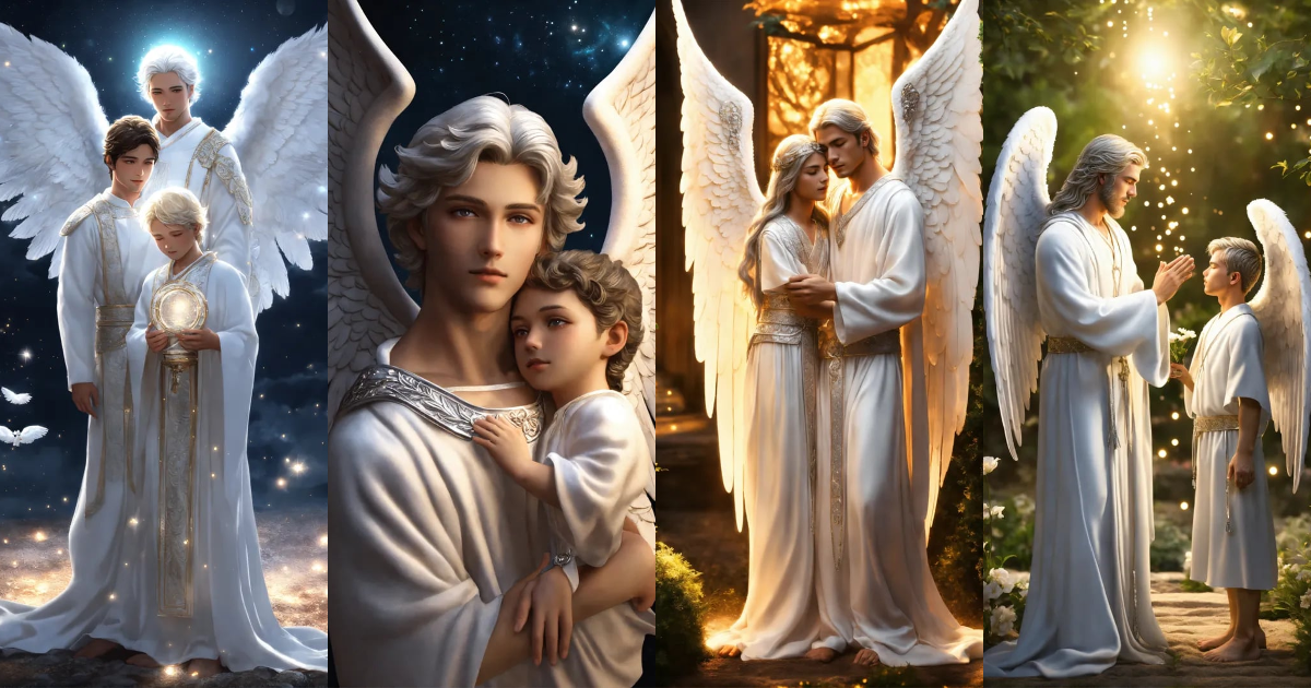 Lexica - 2 male guardian angels with detailed and luminous white angel ...