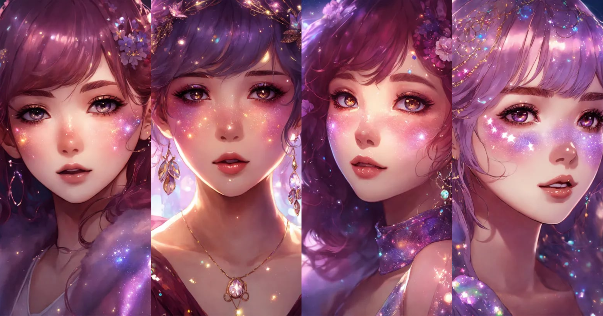 Lexica - An illustration of a girl with glittery lights on her face, in ...