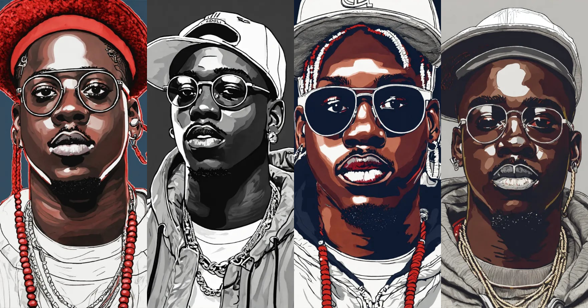 Lexica - Lil Yachty portrait, only black line drawing, no colors