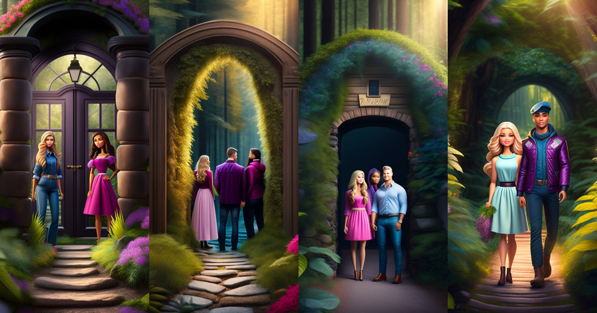 Lexica - An image depicting Barbie, Nikki, Teresa, and Ken standing at ...