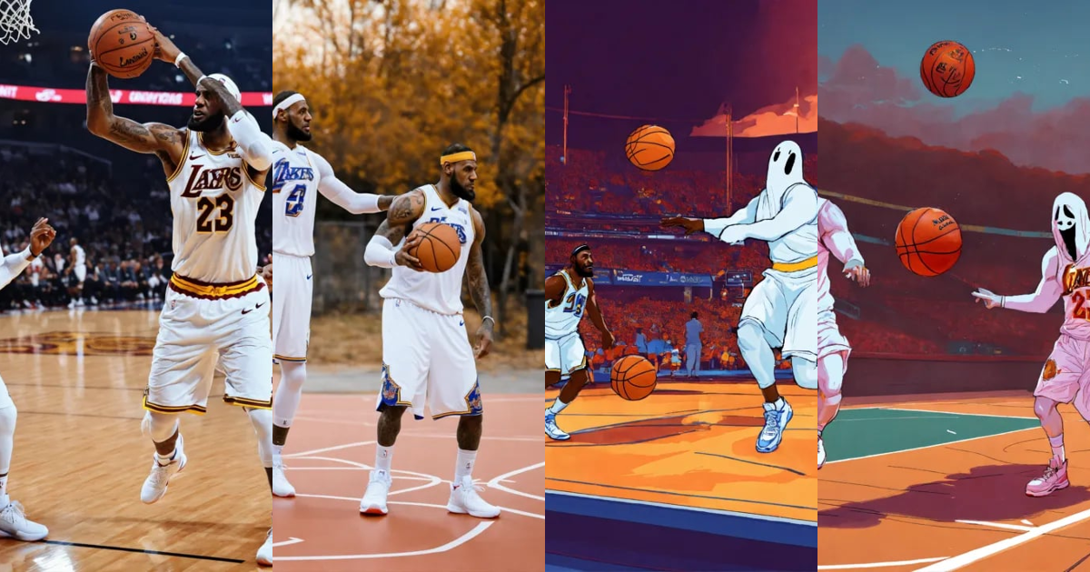 Lexica - Funny couple of ghost palying basketball again lebron james