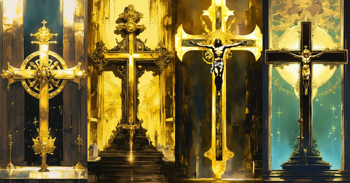 Lexica - Holy glorious Shiny Golden cross. In dark fantasy 80s anime ...