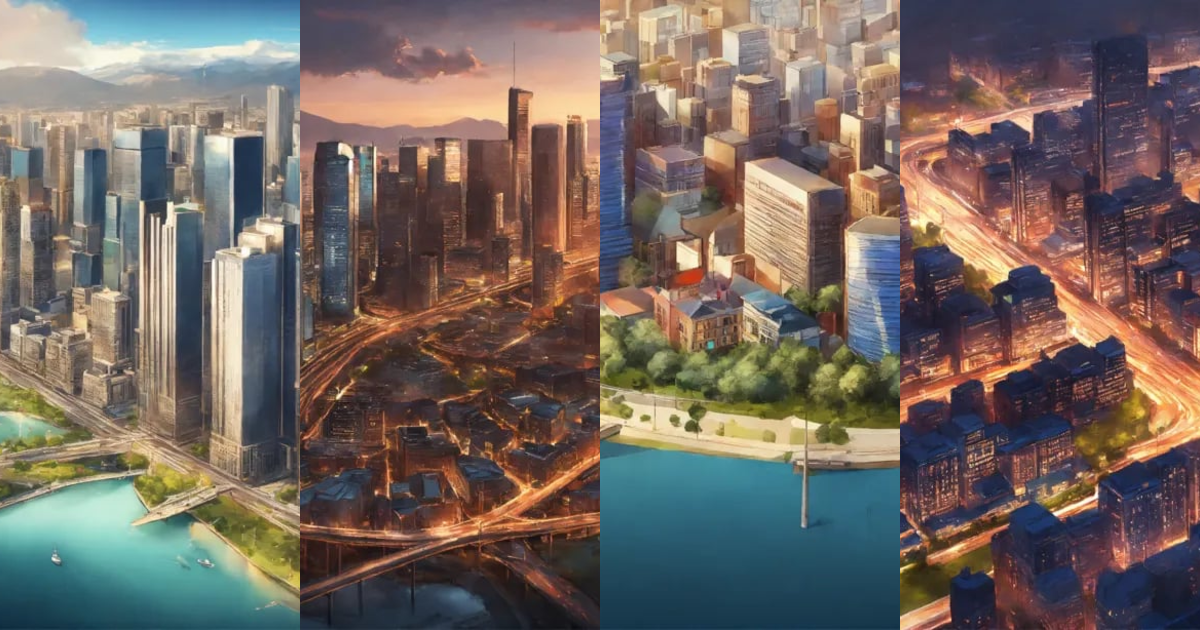 Lexica - 2d illustration of aerial view of city