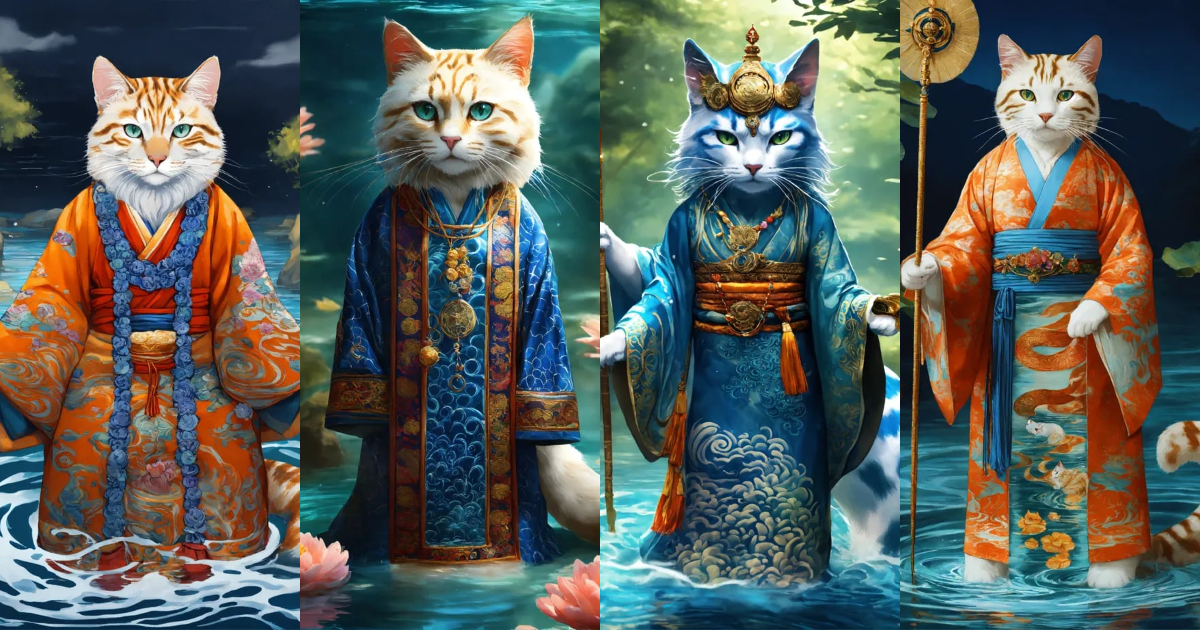 Lexica - River Deity Cat Adorned in Rippling Waters, Enigmatic This ...