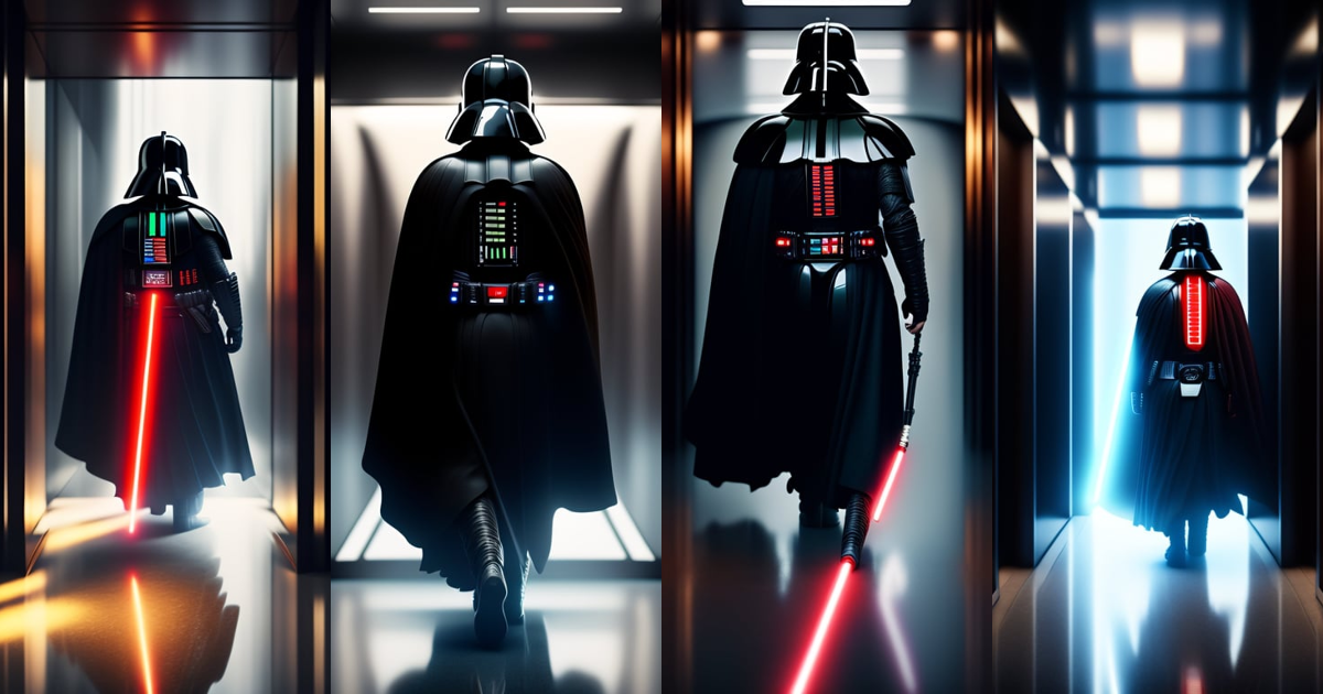 Lexica - Darth Vader exiting an elevator holding a lightsaber. Ultra ...