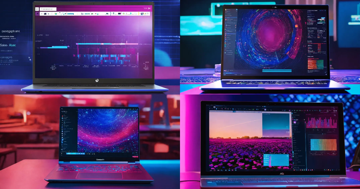 Lexica - Laptop to the right of screen with data on it using blue ...