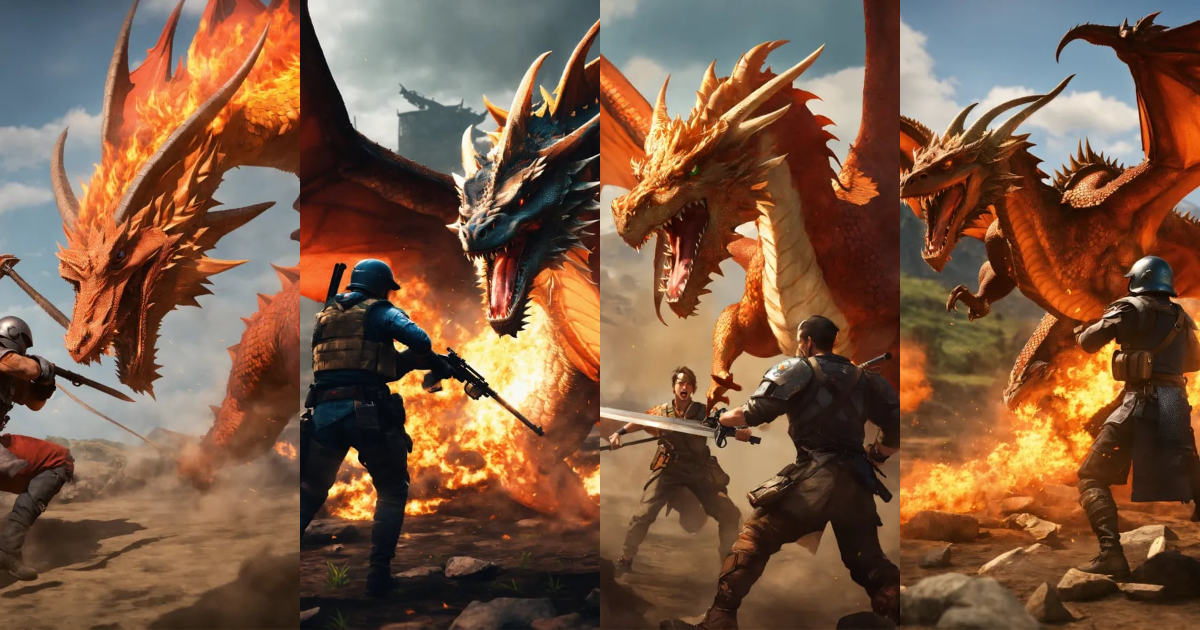 Lexica - Speedsoft player fighting a dragon