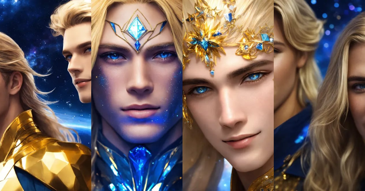 Lexica - Beautiful faces galactic men long blond hair, smiling, blue ...