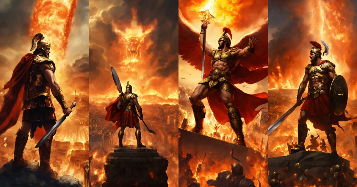 Lexica - Ares destroying a city, shouting in anger, greek gods watching ...