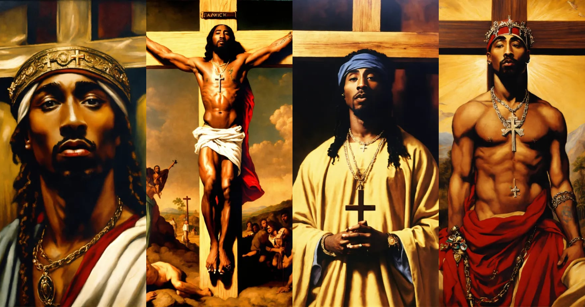 Lexica - Renaissance painting of Tupac Shakur As Jesus on the Cross