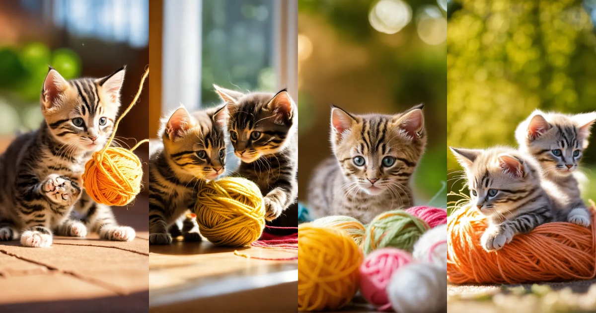 Lexica - Playful Scene of Kittens Playing with Yarn Capture the ...