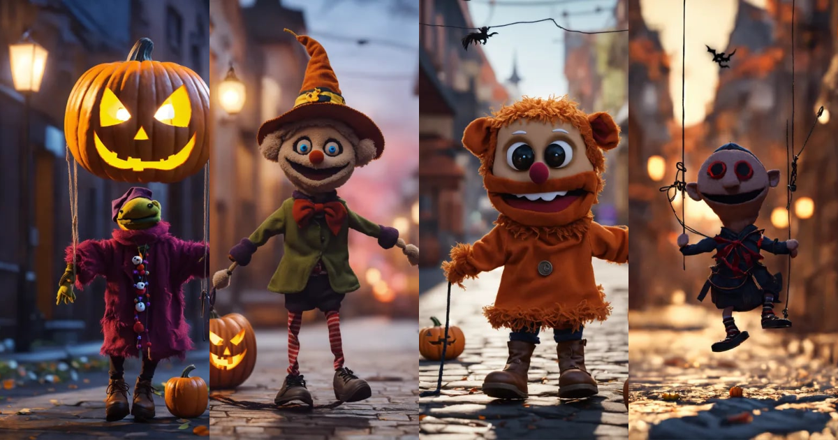 Lexica - Funny puppet on a string, halloween, streets urban, unreal ...