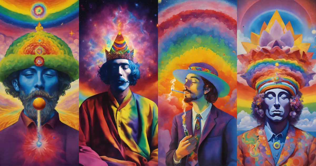 Lexica - Abstract hippy smoking dmt, with universe coming out of his ...