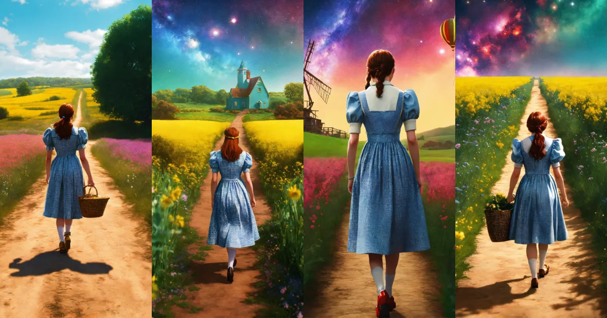 Lexica - A realistic photograph of Dorothy in The wizard of Oz walking ...
