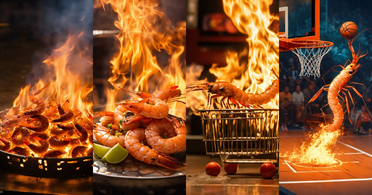 Lexica - A burning shrimp scoring a 3-point basket from outside the area.