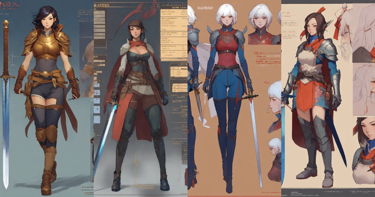 Lexica - Sword woman warrior, character sheet, character design, chart ...