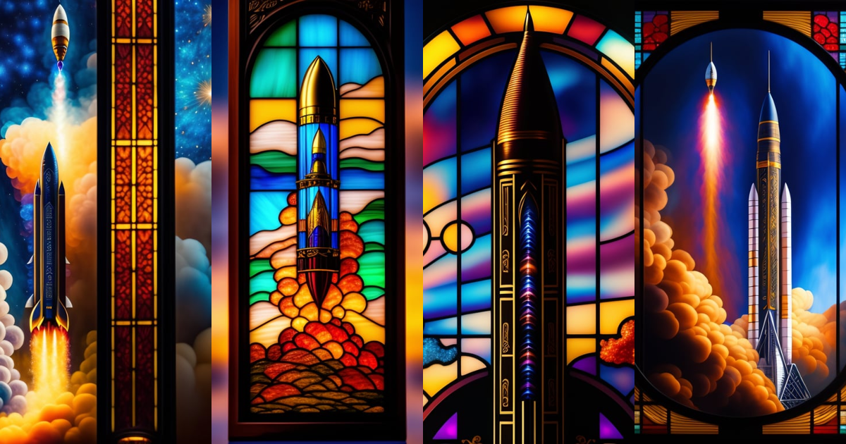 Lexica - Rocket launch, center composition, detailed stained glass ...
