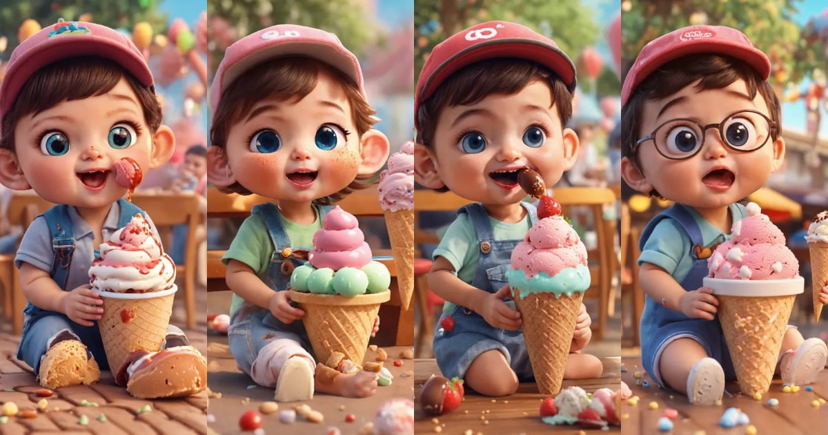 Lexica - A cute 3D craw character eating ice-cream, charming, adorable ...