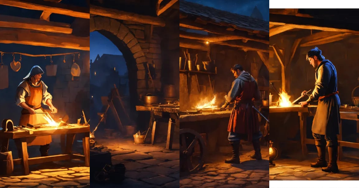 Lexica - Blacksmith in medieval times during the night illuminated by ...