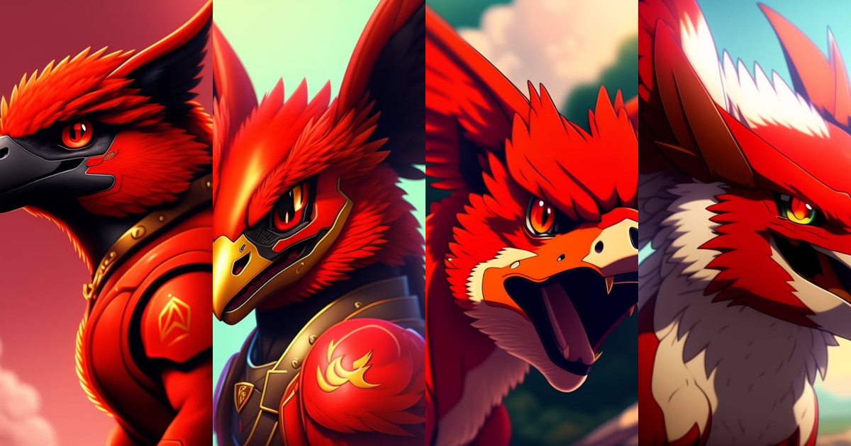 Lexica - Anime illustration of a red raptor like pokemon with a v crest ...