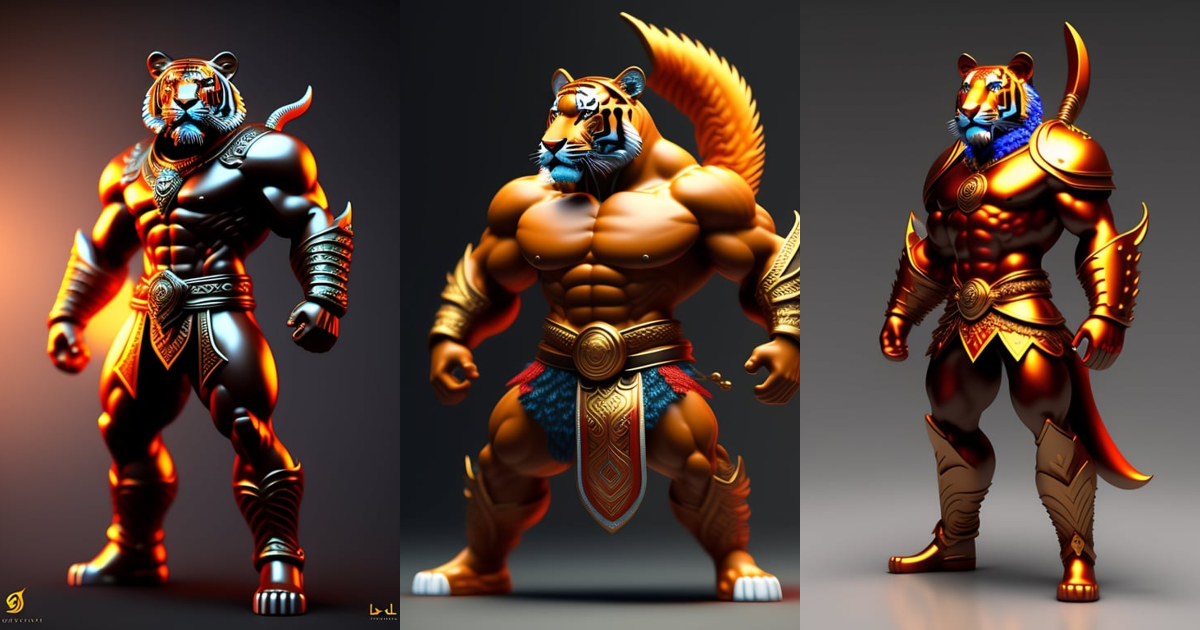 Lexica - 3d humanoid tiger virgol warrior