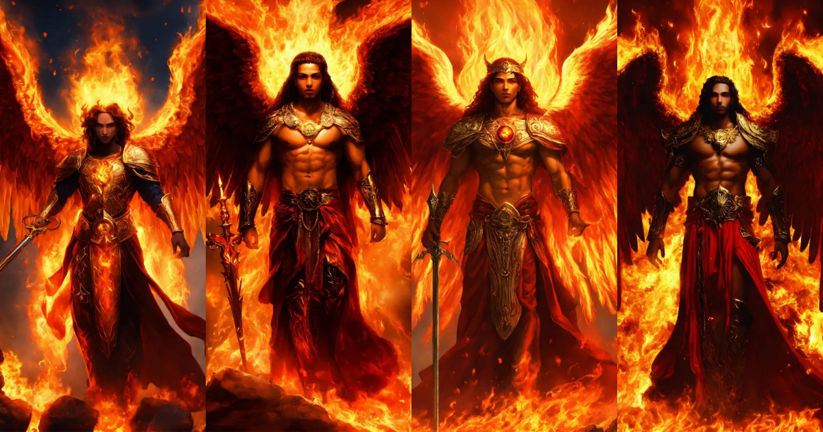 Lexica - Uriel the fire of god mulatto fire angel in flames and red eyes