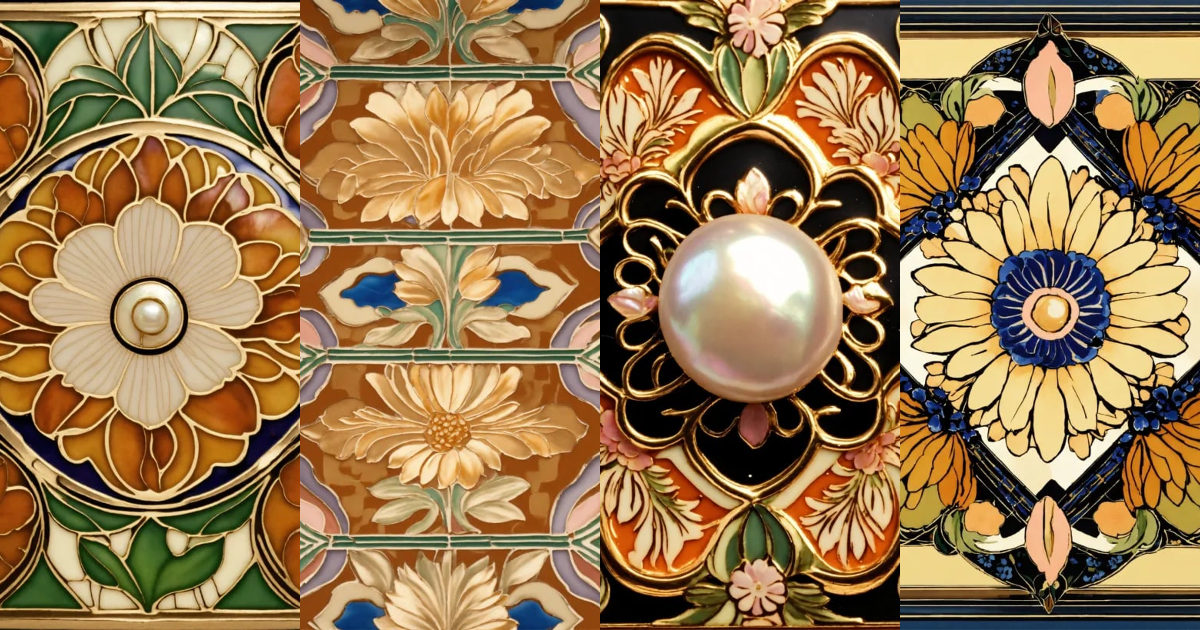 Lexica - Floral print, tiled motif, coin pearl, shiny, art deco