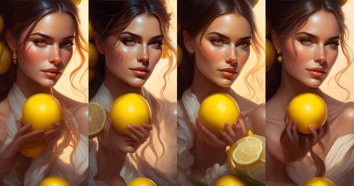 Lexica - Woman holding a small lemon, lemons everywhere, highly detailed, digital painting ...