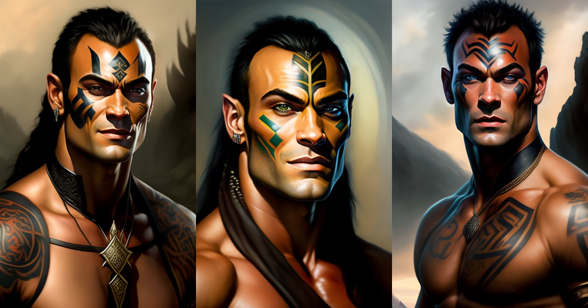 Lexica - Male guy half-orc half-human, jude law face, facial tatoos ...