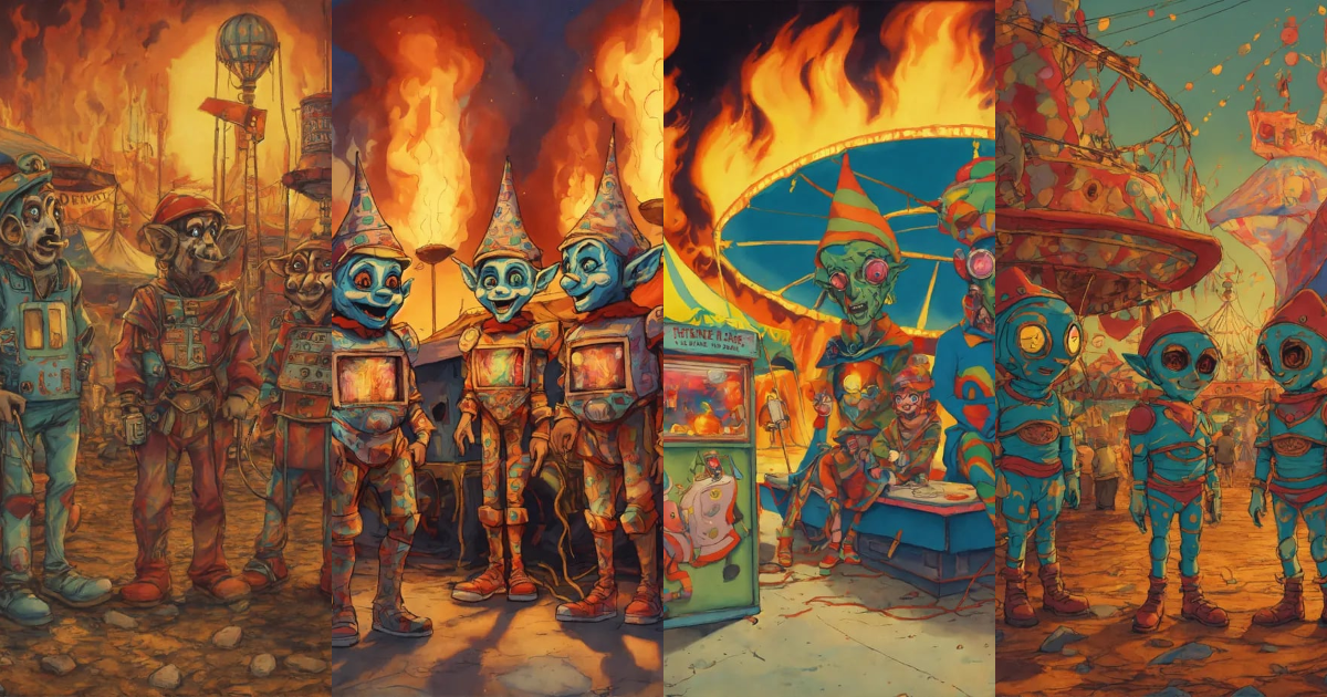 Lexica - 3 distinct machine elves at a very burnt out carnival very ...