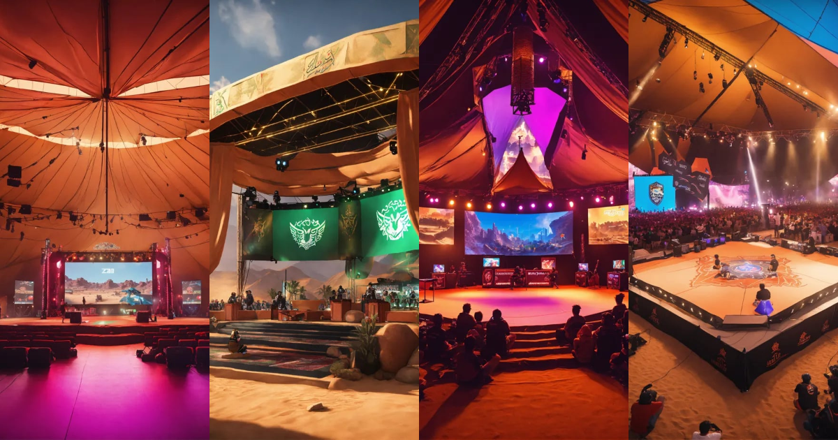 Lexica - Generate an image of a small esports venue's desert tent style ...
