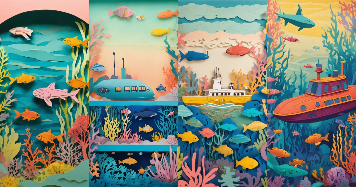 Lexica - 2d laser cut paper illustration. Layered paper. Submarine ...