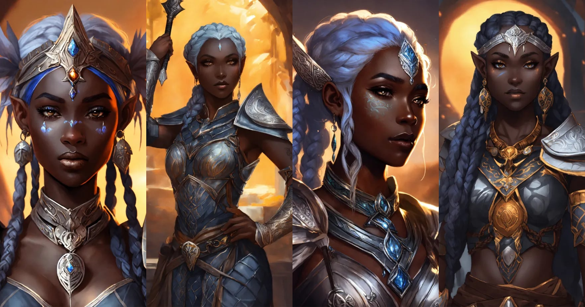 Lexica - A beautiful drow woman in sun themed armor. she has braids and ...